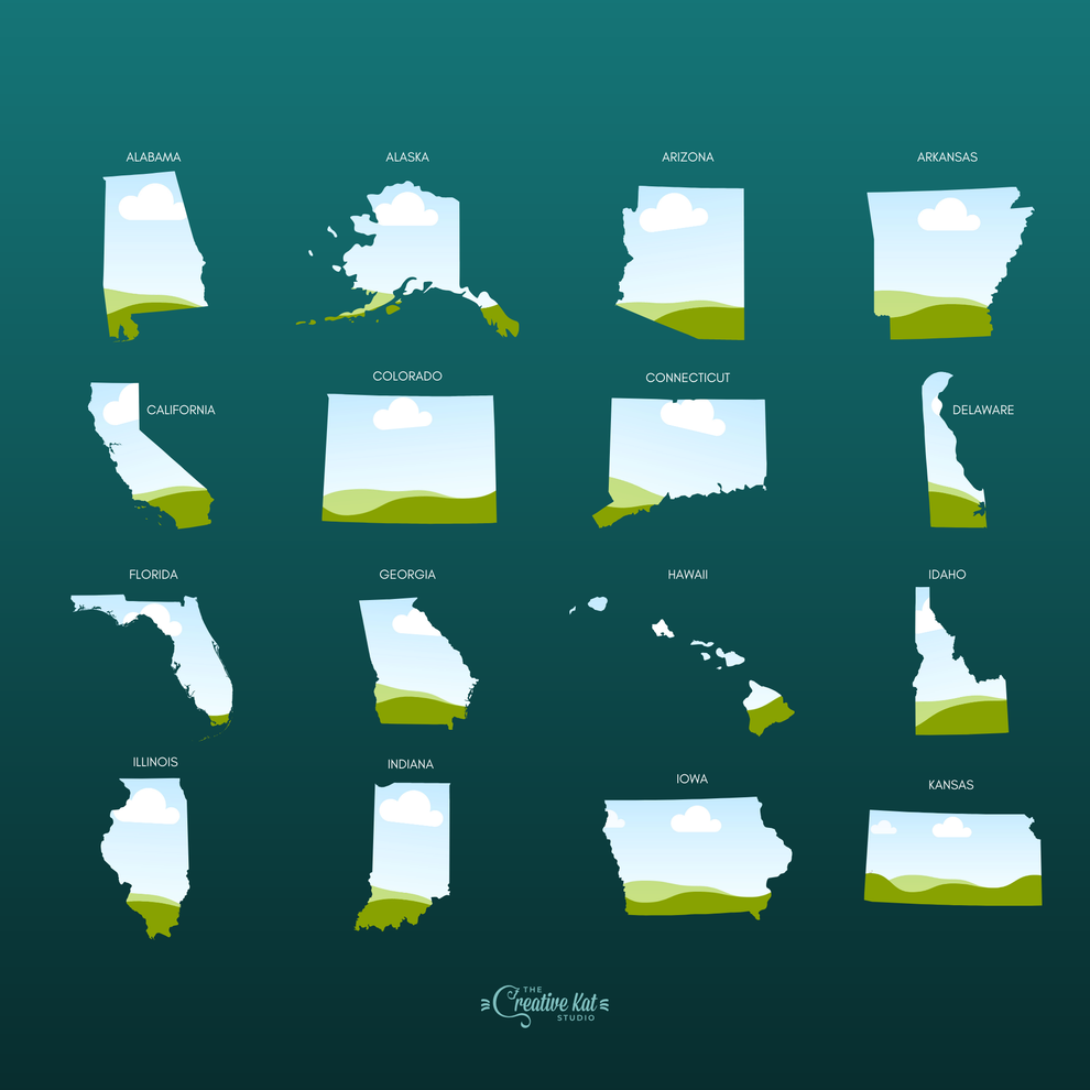US States Shapes Custom Frames (50) – The Creative Kat Studio